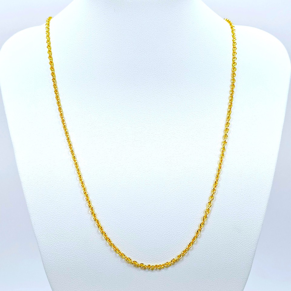 22K Solid Yellow Gold Cable Link Chain Necklace 20 in 2.2mm Genuine ...