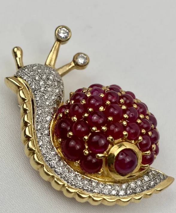 Vintage 18k Yellow Gold, Diamond and Ruby Snail Pin | eBay