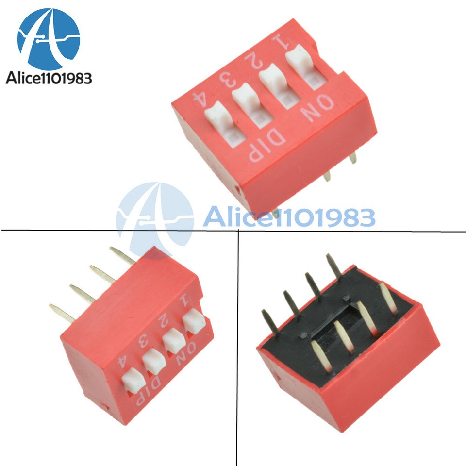 100PCS Slide Type Switch Module 2.54mm 4-Bit 4 Position Way DIP Red ...