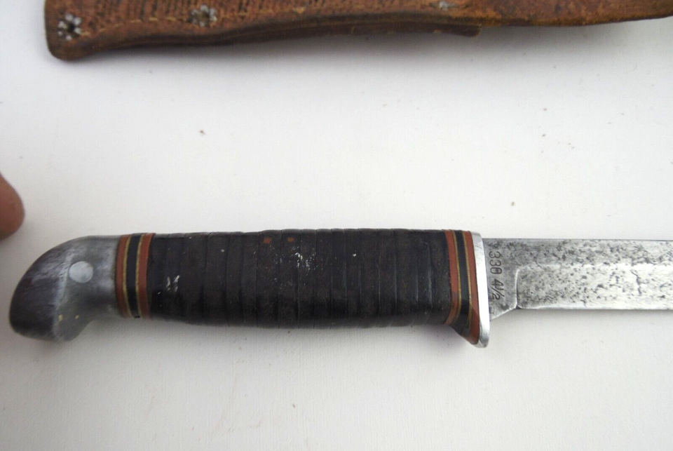 "Kinfolks" U.S.A. 330 4 1/2 "Hunting Knife " Stacked Leather Handle ...