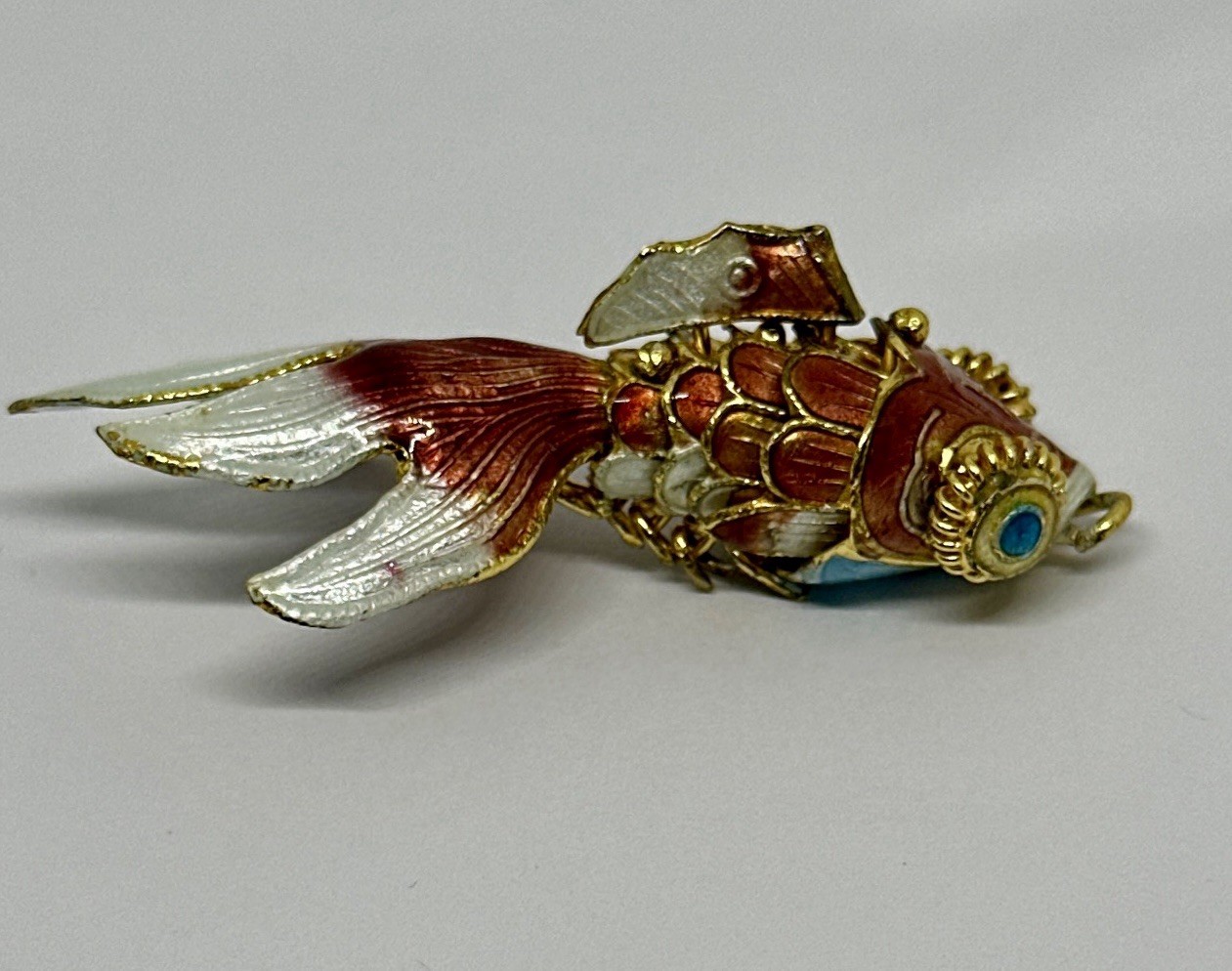 Chinese Cloisonné Articulated Koi Fish Enamel 10k Gold Accent 2 ...