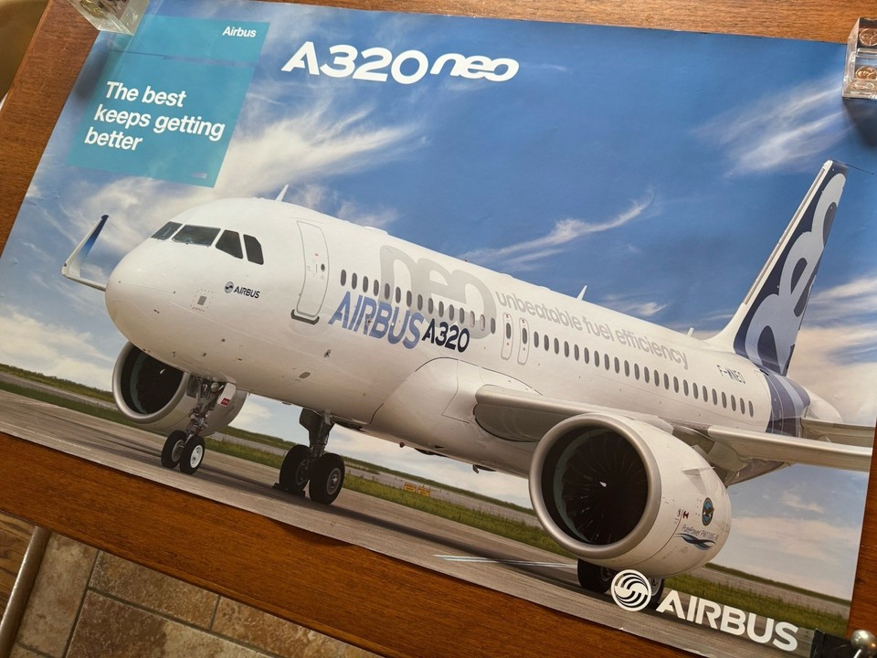 Vintage Airbus A320 NEO Airplane Promo Poster Print Large 38”x24” 2014 ...