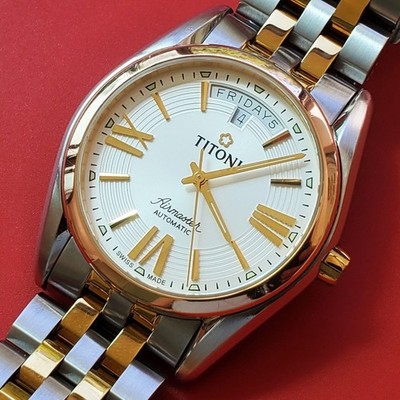 RARE MEN TITONI AIRMASTER 40 MM PRESIDENT DAY DATE AUTOMATIC GOLD/SS | eBay