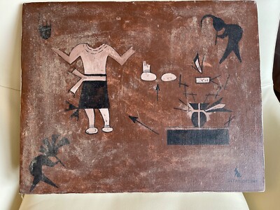 SEKAYUMPTEWA HOPI ORIGINAL PAINTING ON CANVAS "AWATOVI MURAL" 16" X 20 ...