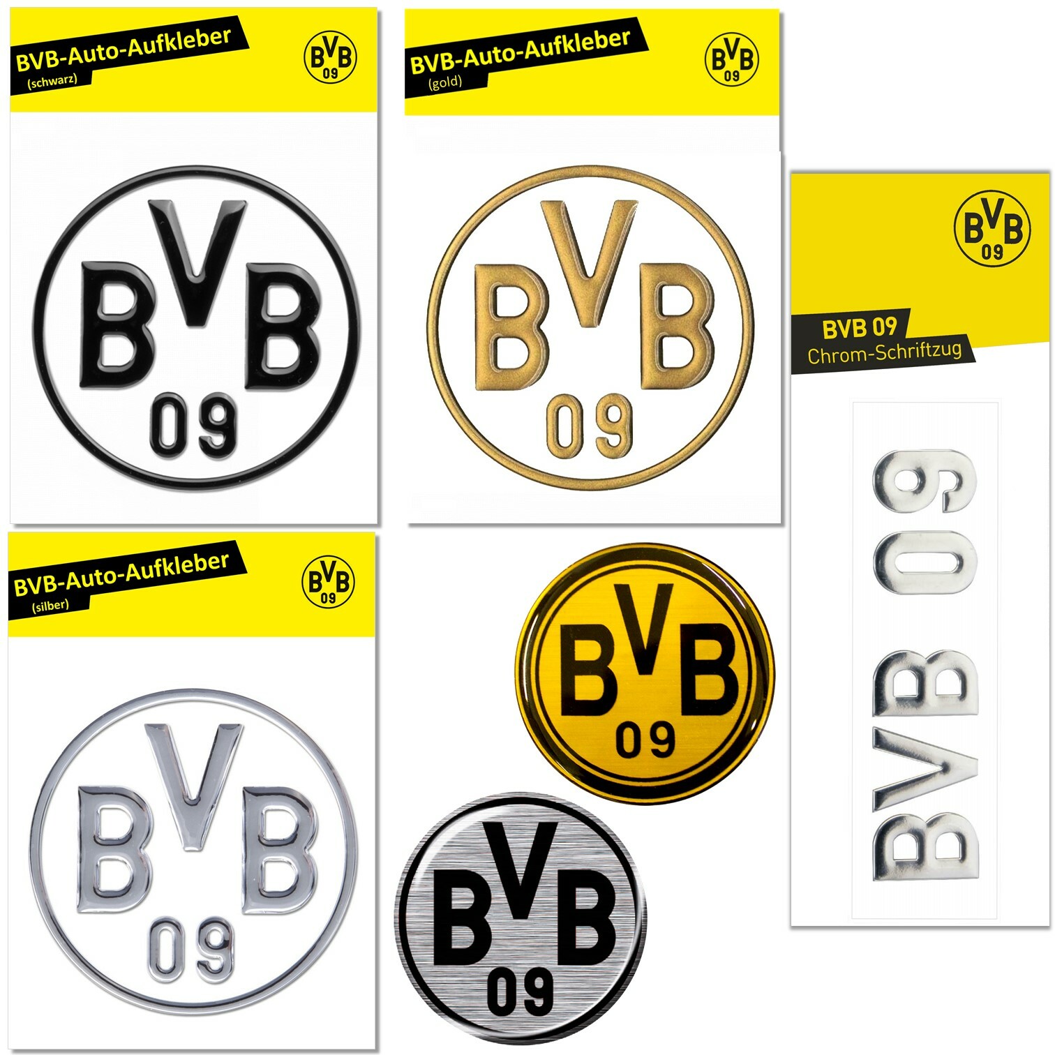 Aufkleber BVB Borussia Dortmund 3D Retro Schwarz Silber Gold Schriftzug ...