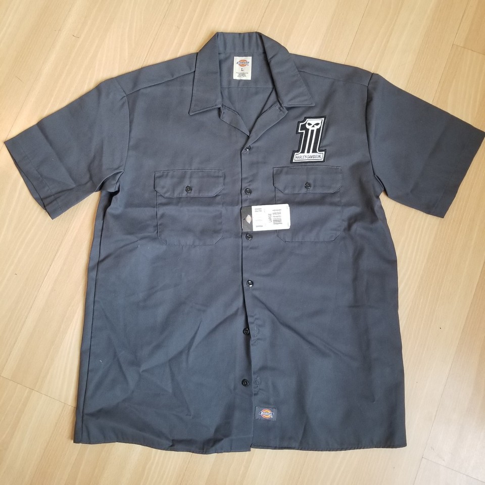 Harley Davidson Patch DICKIES Short Sleeve Mechanic Work Shirt Classic ...
