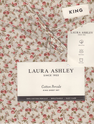 Laura Ashley King Sheet Set Sweet Success Red 4pc Cottage Wenge-Brown ...