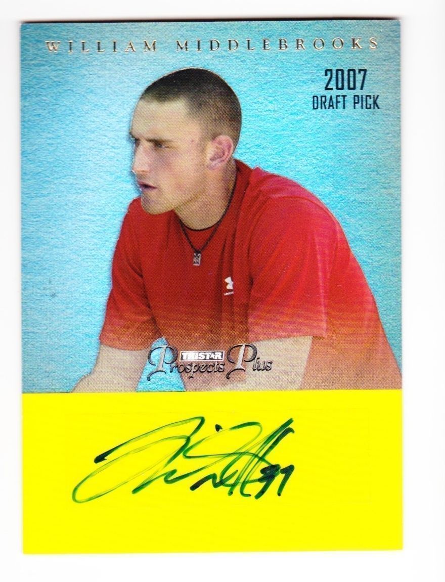 WILL MIDDLEBROOKS 2007 Tristar Prospects Plus Rookie Auto #D 1/25 Red ...