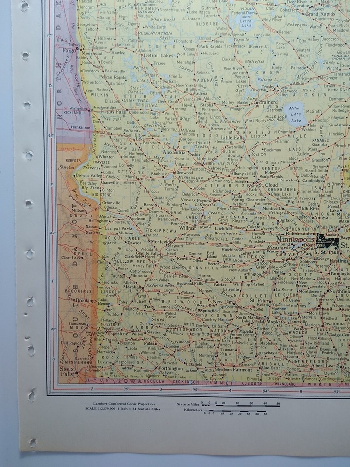 1957 Antique MINNESOTA Atlas Map - Vintage Encyclopedia Britannica ...