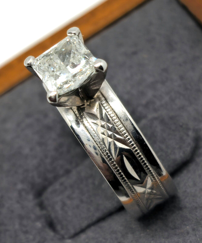 CUSTOM 1 Ct tw SI2 Genuine Nat Princess Solitaire Solid REAL 14k White ...