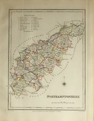 1845 ANTIQUE COUNTY MAP NORTHAMPTONSHIRE DAVENTRY KETTERING TOWCESTER ...