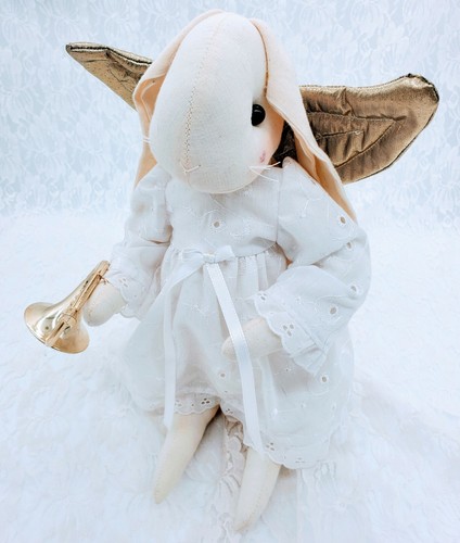Christmas Easter BUNNY Rabbit Angel French Horn Plush Primitive Cloth ...