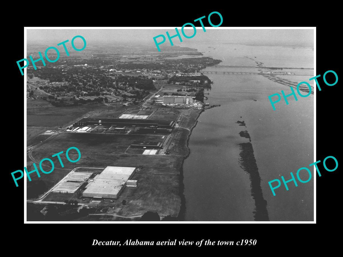 OLD POSTCARD SIZE PHOTO DECATUR ALABAMA AERIAL VIEW OF THE TOWN c1950 ...