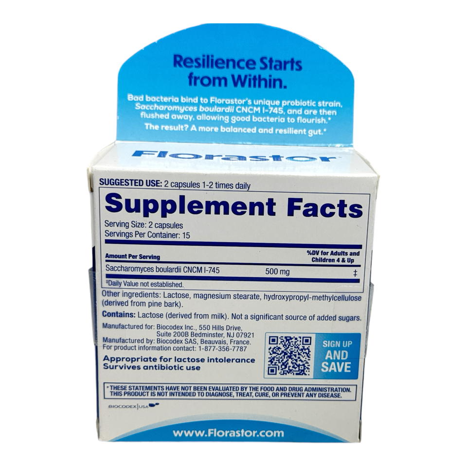 Florastor Dual Action Probiotic Supplement For Daily Use -30 Vegetarian ...