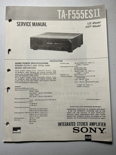 Sony TA-F555ESII Integrated Stereo Amplifier Amp Service Manual ...