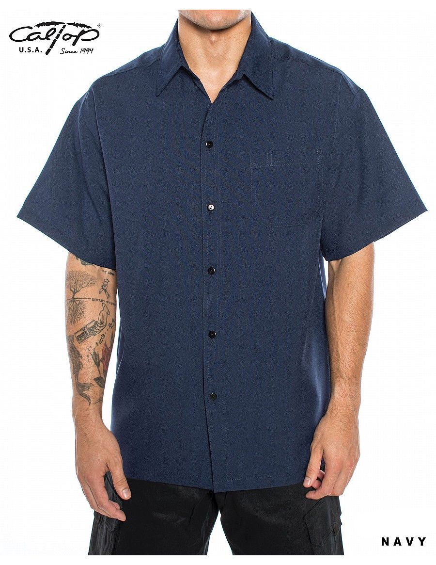 Caltop Sportswear Mens OG Button Up Short Sleeve Dress Shirt Solid ...