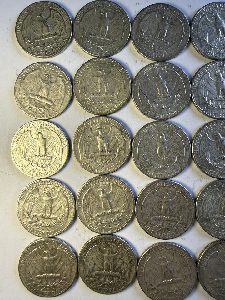 Lot of 40 90% Silver Washington Quarters 1964-D full roll nice silver ...