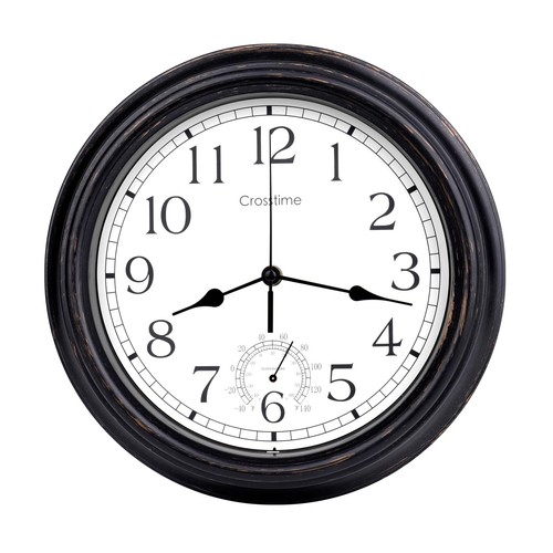 16 Inch Large Outdoor Clock Waterproof with Thermometer Retro Wall ...