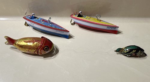 Vintage Tin Wind-Up Whale Eating Fish & 2 Vintage Schylling Tin Wind Up ...