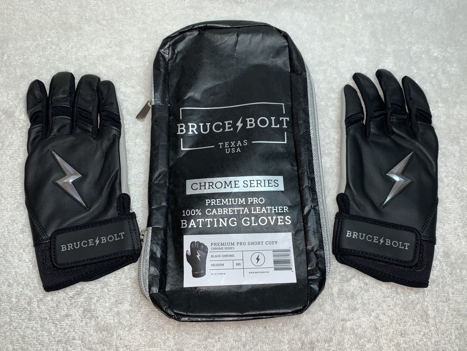 BRUCE BOLT CHROME SERIES PREMIUM SHORT CUFF BASEBALL BATTING GLOVES ...