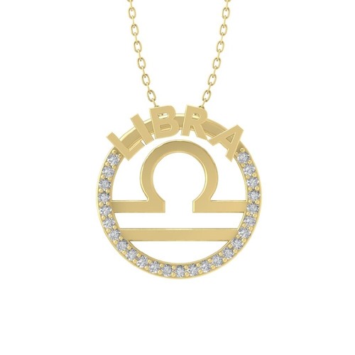 10k Yellow Gold Diamond Libra Zodiac Pendant Necklace 18" Silver Cable ...