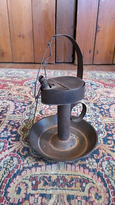 Rare Antique Early Metal Tin Handmade Tidy Stand Betty Oil Grease Lamp ...