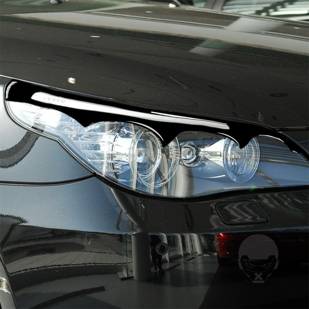 Gloss Black Front Headlight Eyelids Eyebrow Cover For BMW 5 Series E60 ...