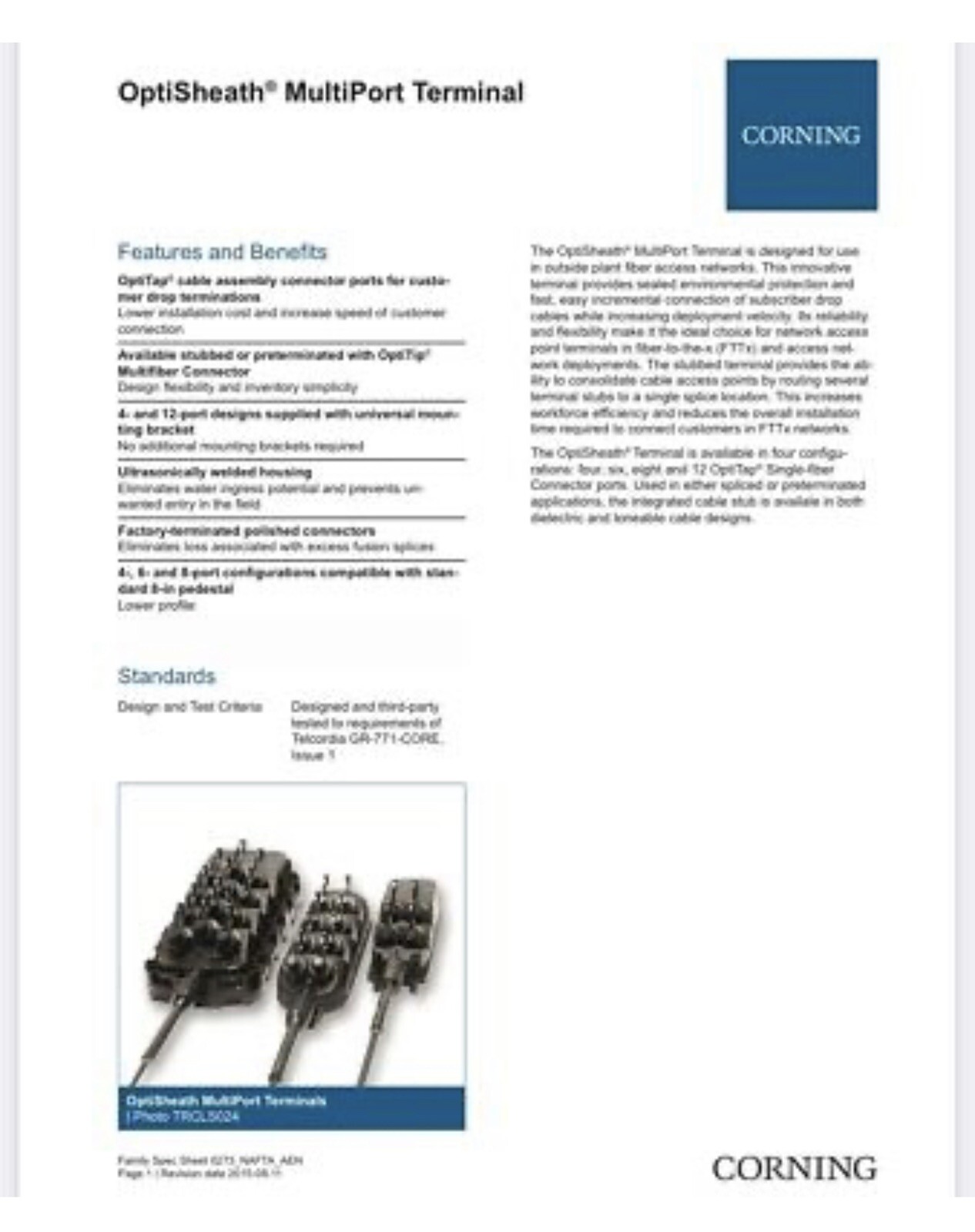 New in box Corning 8 Port Multi-Port OptiTap Terminal 275’ Fiber SCA326 ...