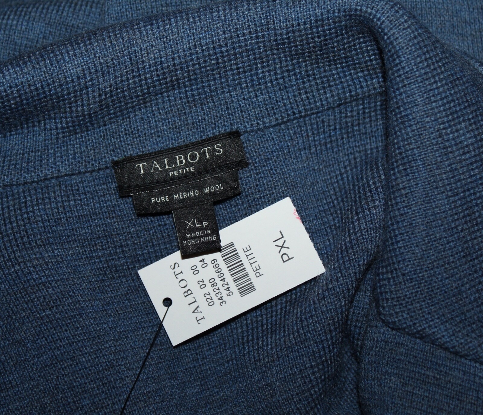 NWT Talbots Sz PXL P XL Blue Denim Jean Pure Merino Wool Knit Sweater ...