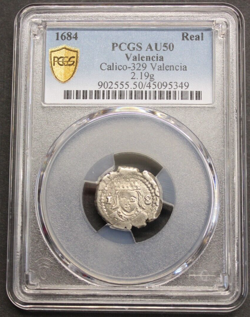 1684 CHARLES II REAL COB PCGS AU50 VALENCIA SPANISH SILVER COLONIAL ERA ...