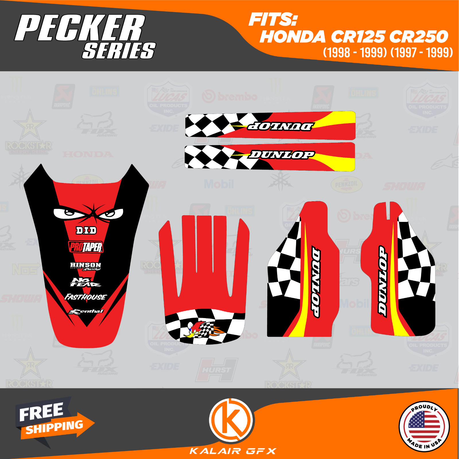Graphics Kit for HONDA CR125 (1998-1999) & CR250 (1997-1999) Pecker ...