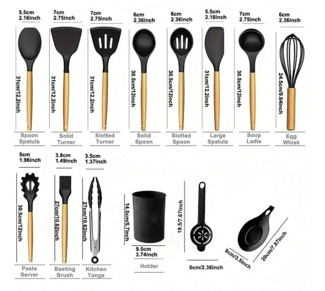 14 Pcs Silicone Cooking Utensil Kitchen Set Heat Resistant Nonstick ...