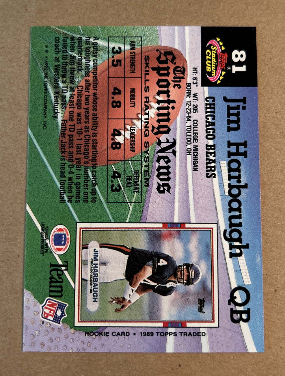 1992 Stadium Club #81 Jim Harbaugh Football Card | eBay