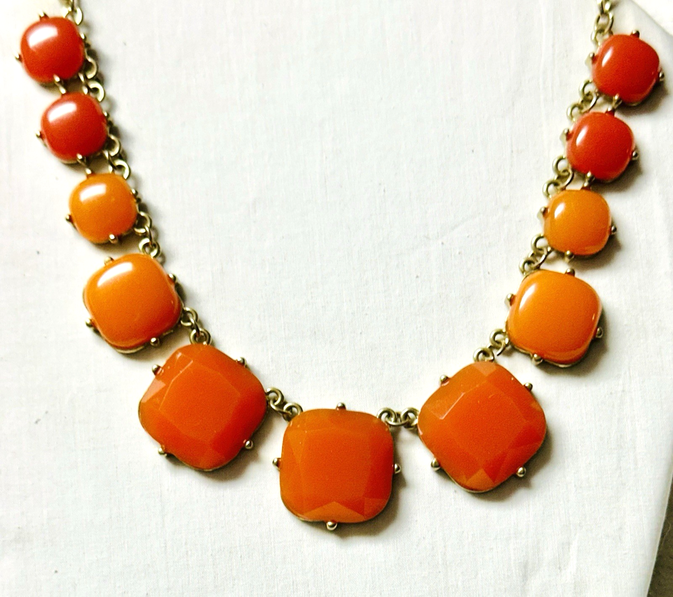 Gold Tone Graduated Square Orange Shades Faceted Cabochon Collar ...