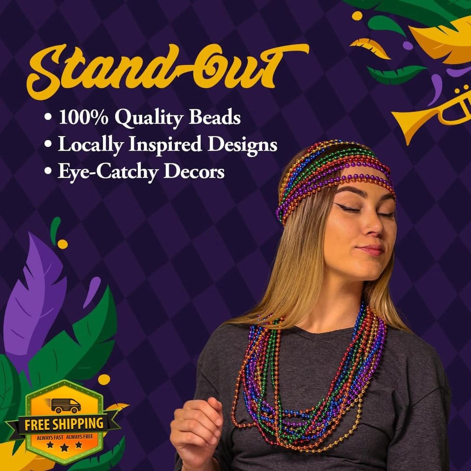 Mardi Gras Beads 144pc Rainbow Assorted 33" 7mm Doubloon Necklaces Bulk ...