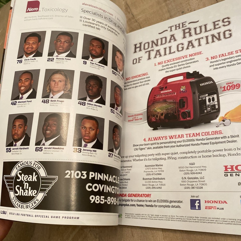 Eric Reid Signed 2012 LSU Football GAMEDAY Program. 9-1-2012. LSU vs ...