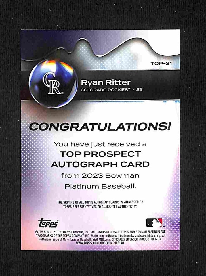2023 Bowman Platinum - Top Prospects Ryan Ritter #TOP-21 Autographs (AU ...