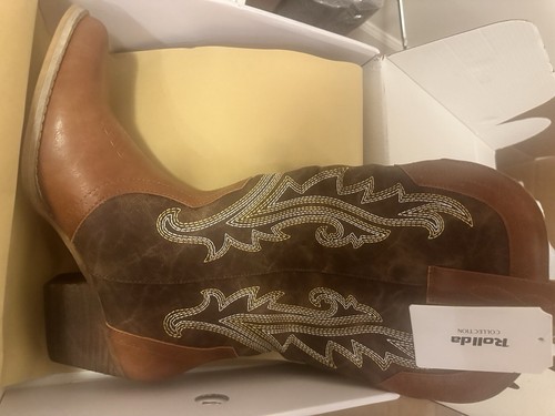 Rollda Wome Western Boots Embroidered Square Toe Leather Cowboy Work ...