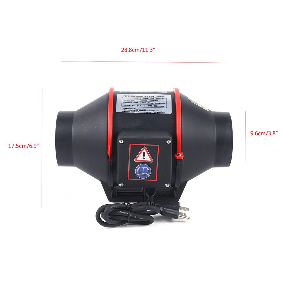 4 inch 310CFM Inline Duct Ventilation Fan Vent Exhaust Blower Vent Fan ...