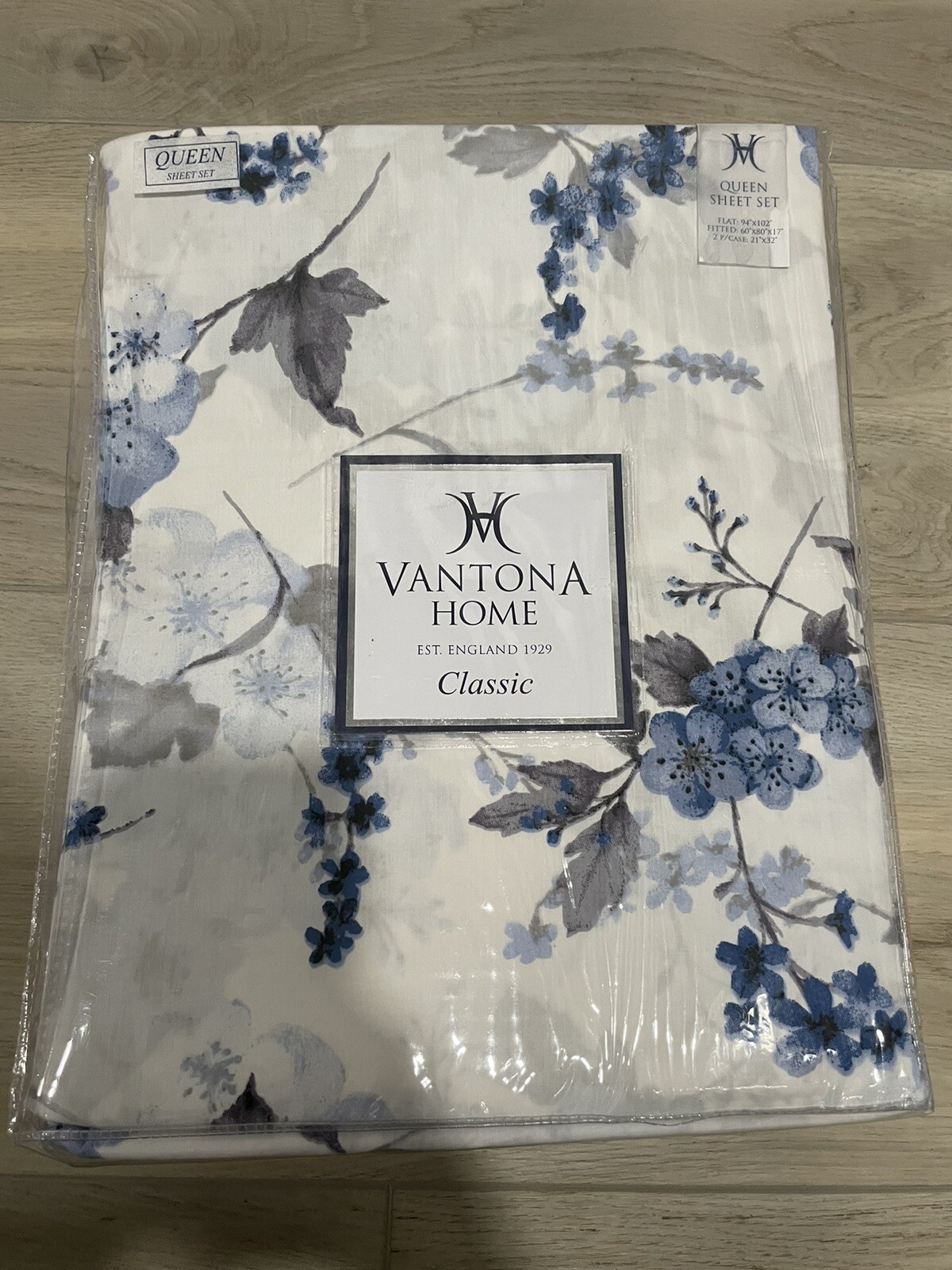 Vantona Home Classic Blue Floral Queen Sheet Set 200TC Cotton Percale. New! | eBay