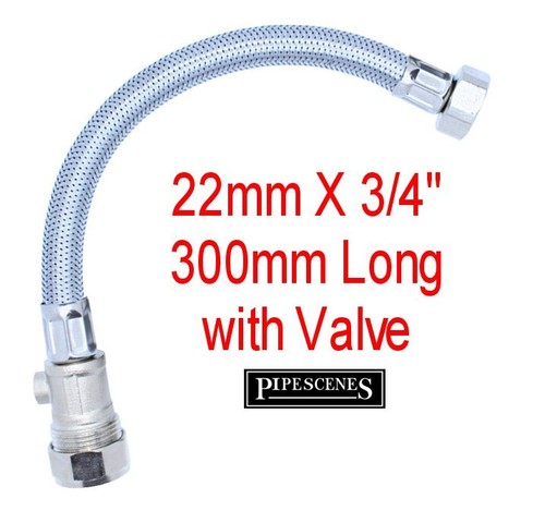 22mm x 3/4" Bath Flexible Tap Tail Connector 300mm Long 30cm with Built ...