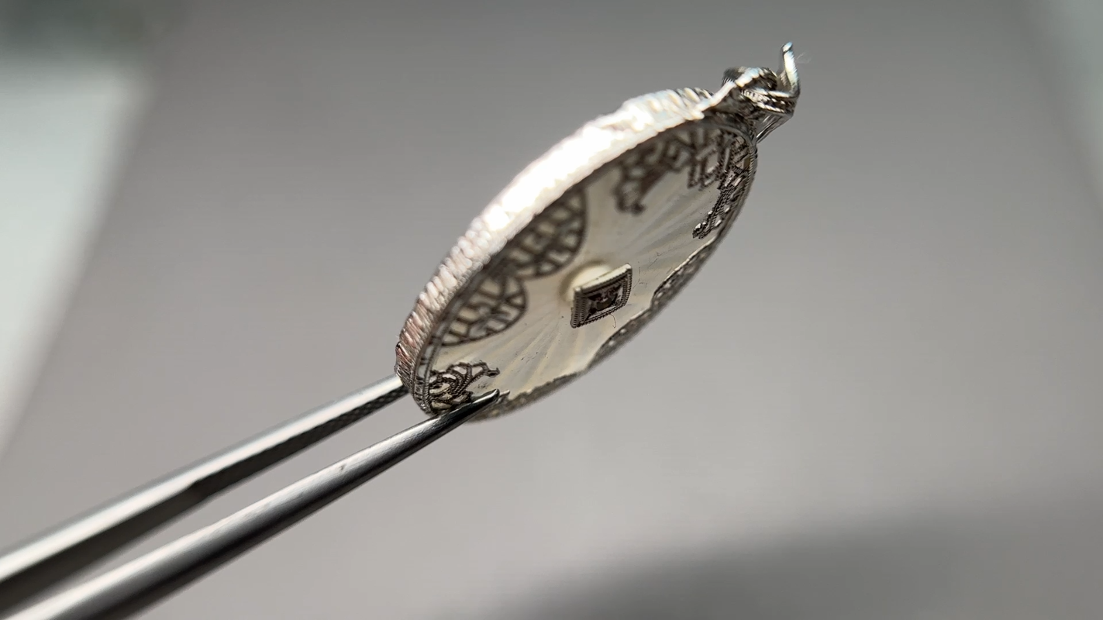 Antique 14K White Gold Oval Crystal Glass & Diamond Pendant | eBay