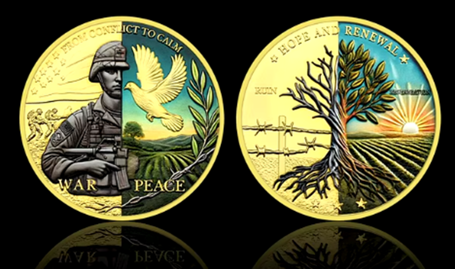 War Peace Coin Soldier Gun Sun Rise Ukraine Russia Israel Gaza ...