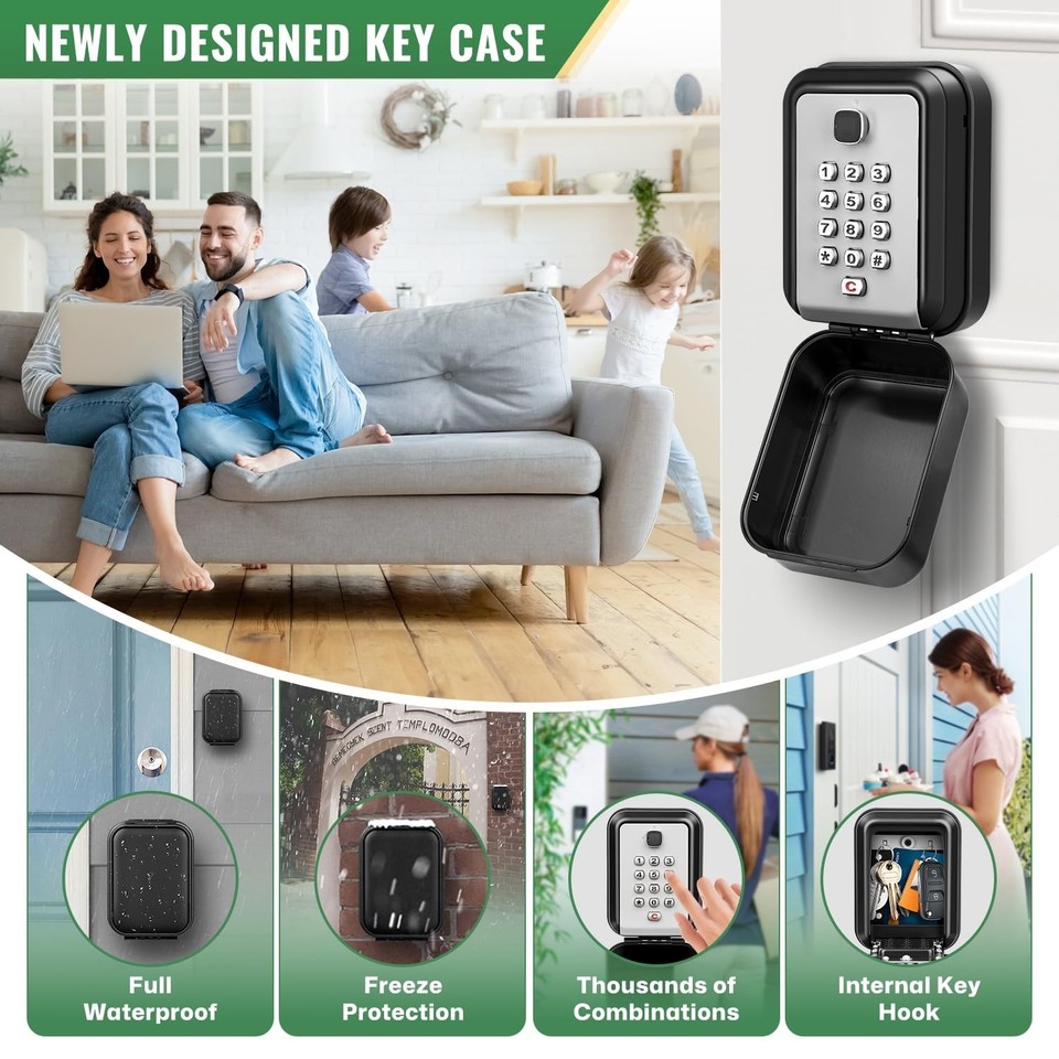 HUANLANG Lock Box for Keys with Code, Waterproof Key Boxs Wall Mount 12 ...