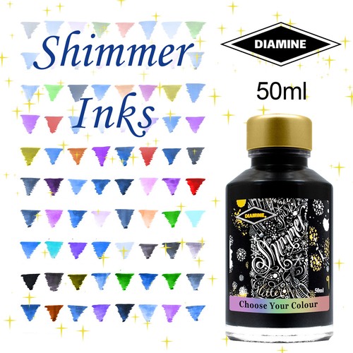 Diamine Glass Bottled Shimmer "Glitter" Ink 50ml For Fountain Pens - 40 ...