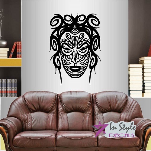 Vinyl Decal Mask Girl's Face Tribal Ethnic Symbol Ornament Room Wall ...
