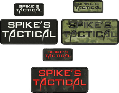 SPIKE'S TACTICAL EMBROIDERY PATCH 10X4 & 5X2 HOOK ON BACK WHITE RED AND ...
