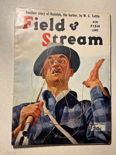FIELD and STREAM August 1942 Arthur Fuller Cover Fly Fishing Lynn Bogue ...