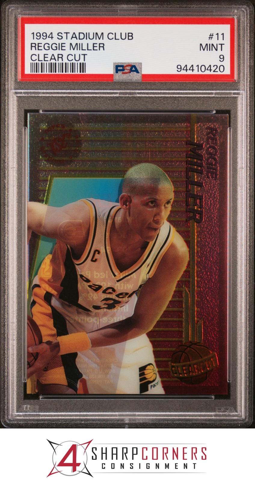 1994 STADIUM CLUB CLEAR CUT #11 REGGIE MILLER PACERS HOF PSA 9 K4156992 ...