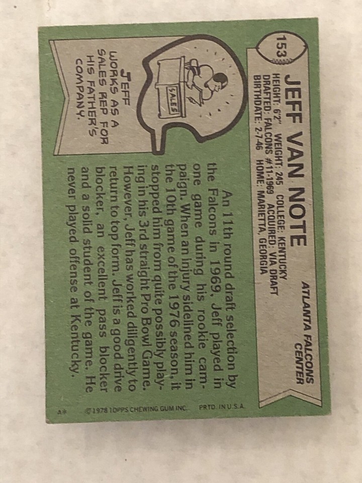 1978 TOPPS JEFF VAN NOTE #153. ATLANTA FALCONS FOOTBALL CARD | eBay